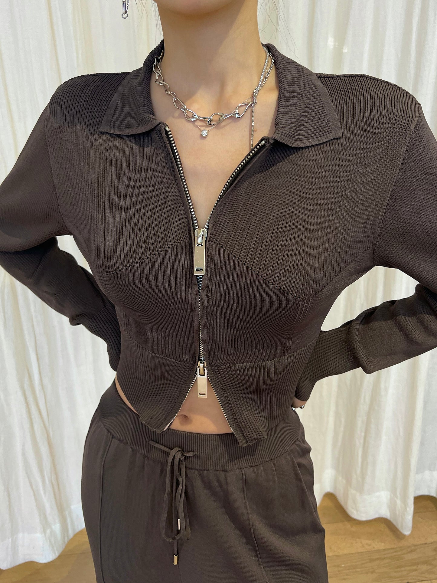 Knit Jogger Set Top Brown – Blanc.Noize
